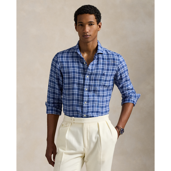 Slim Fit Plaid Linen Shirt