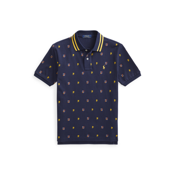Crest-Print Cotton Mesh Polo