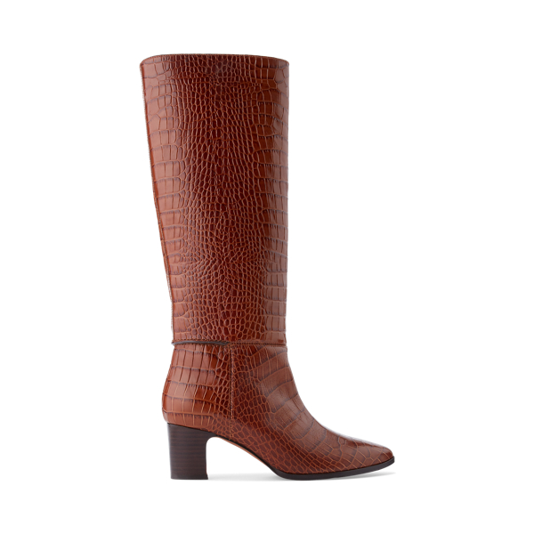 Croc-Embossed Tall Leather Boot | Ralph Lauren® Australia