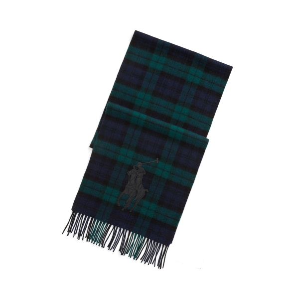 Pony-Appliqué Plaid Wool Scarf