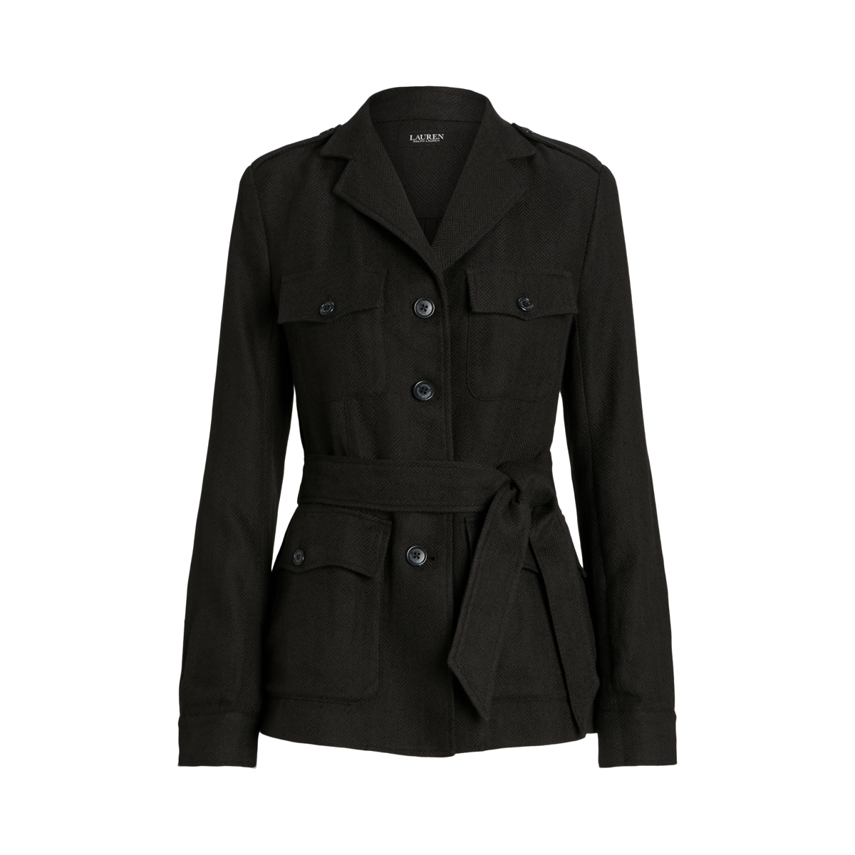 Belted Cotton-Linen Herringbone Jacket