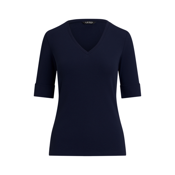 Stretch Cotton Elbow-Sleeve V-Neck Tee for Women | Ralph Lauren® IN