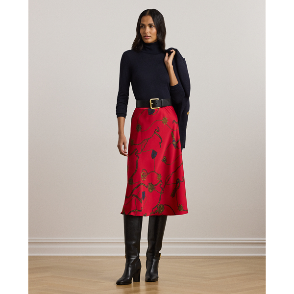Belting-Print Satin Charmeuse Midi Skirt for Women | Ralph Lauren® UK