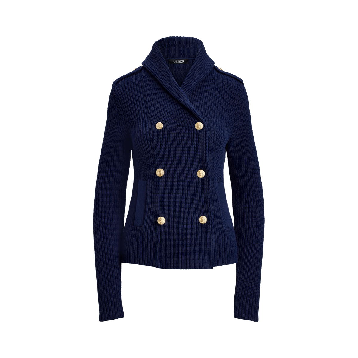 Rib-Knit Double-Breasted Sweater Jacket