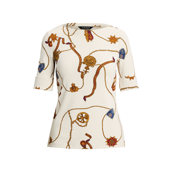 Print Stretch Cotton Boatneck Tee