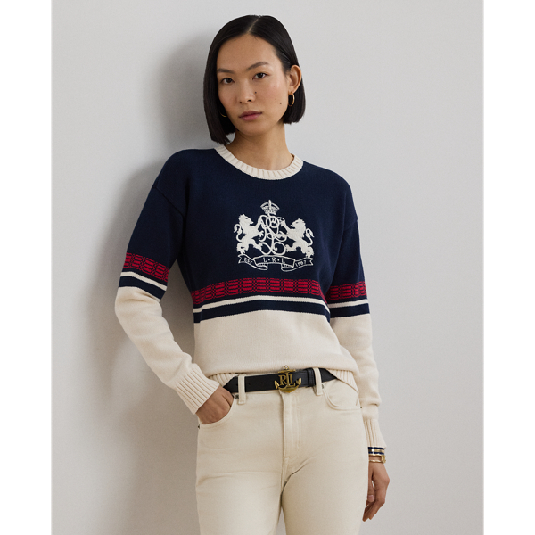 Embroidered-Crest Cotton Sweater