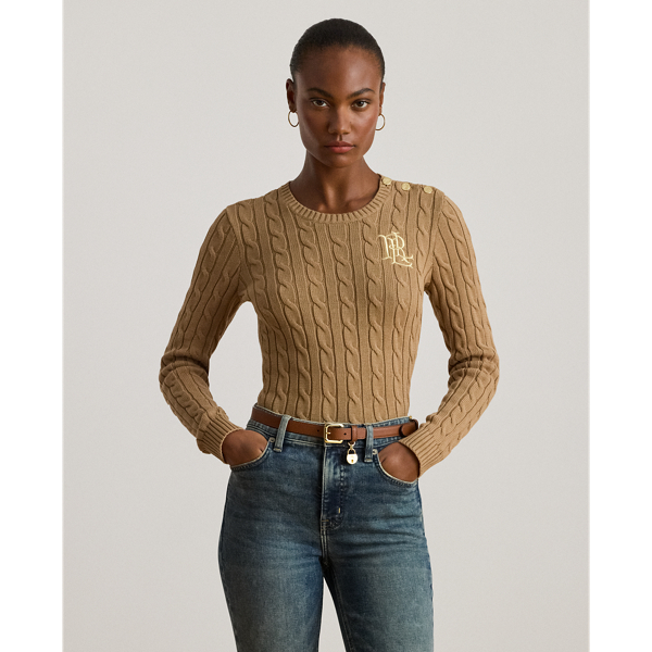 Button-Trim Cable-Knit Cotton Sweater