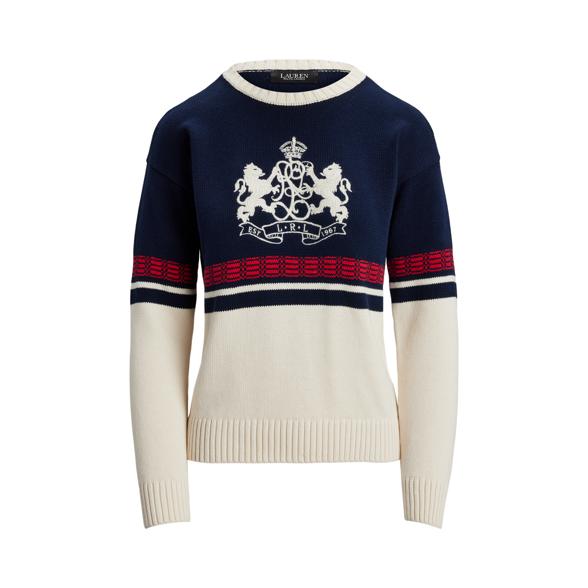 Embroidered-Crest Cotton Sweater