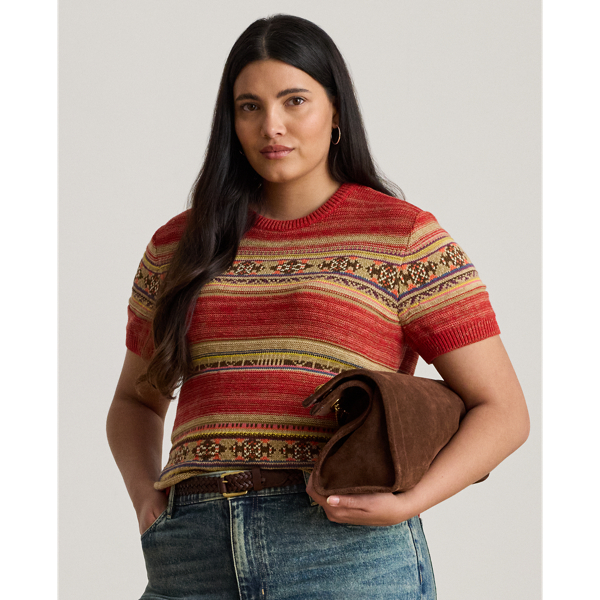 Geo-Striped Short-Sleeve Sweater