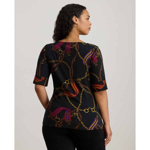 Print Stretch Cotton Boatneck Tee