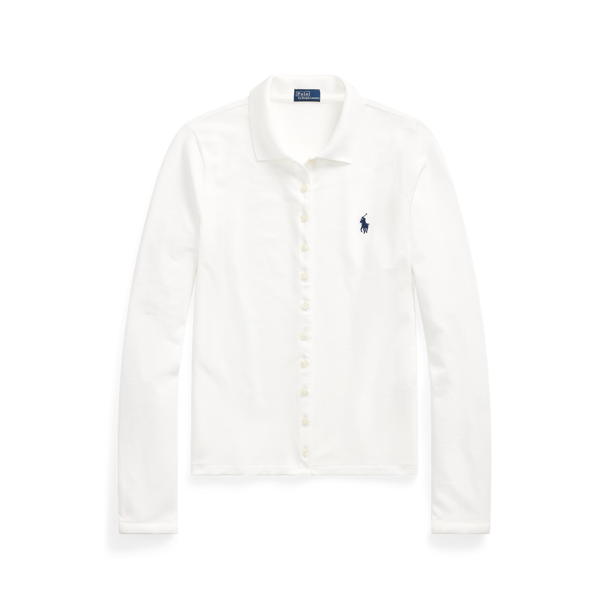 Buttoned-Placket Long-Sleeve Polo Shirt