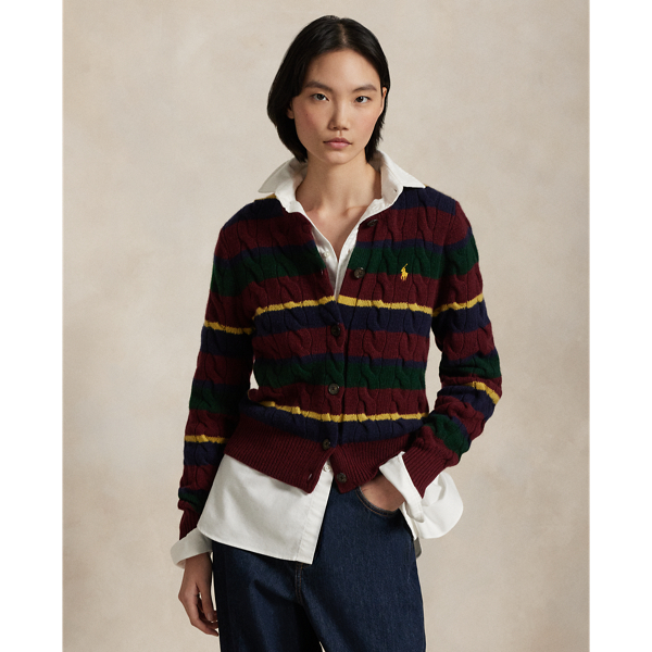 Striped Cable Wool-Cashmere Cardigan
