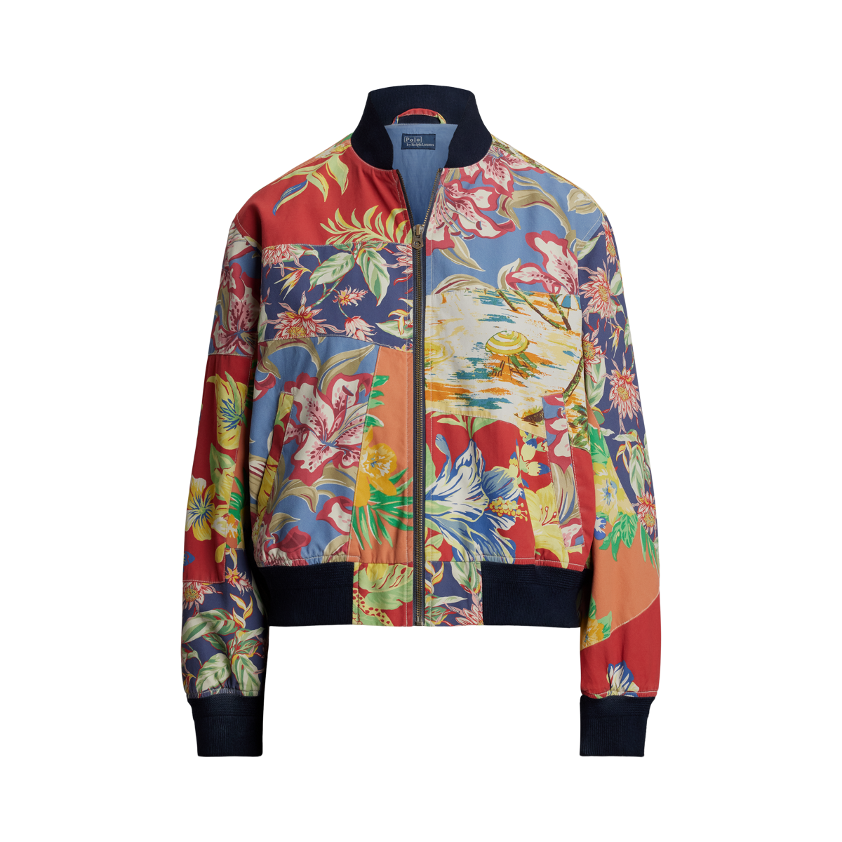 Tropical-Floral Twill Bomber Jacket