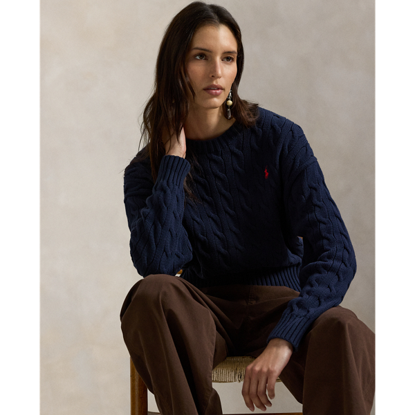 Cable-Knit Cotton Crewneck Sweater
