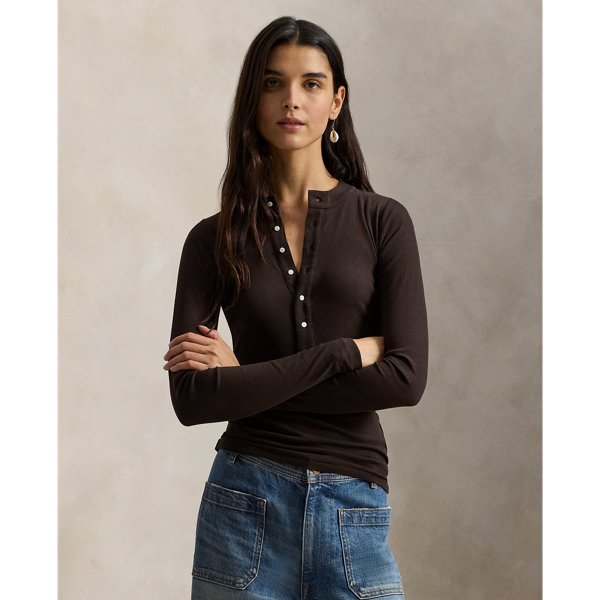 Ribbed Crepe Henley Shirt