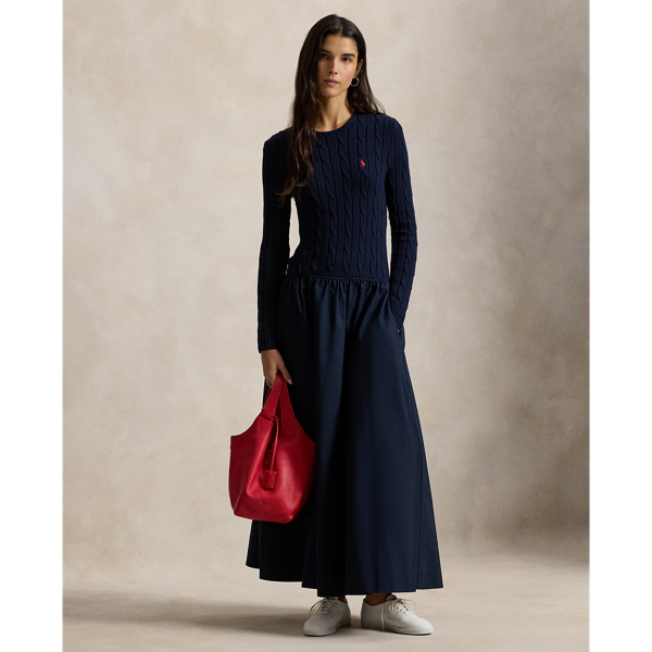 Cable-Knit Bodice Cotton Dress