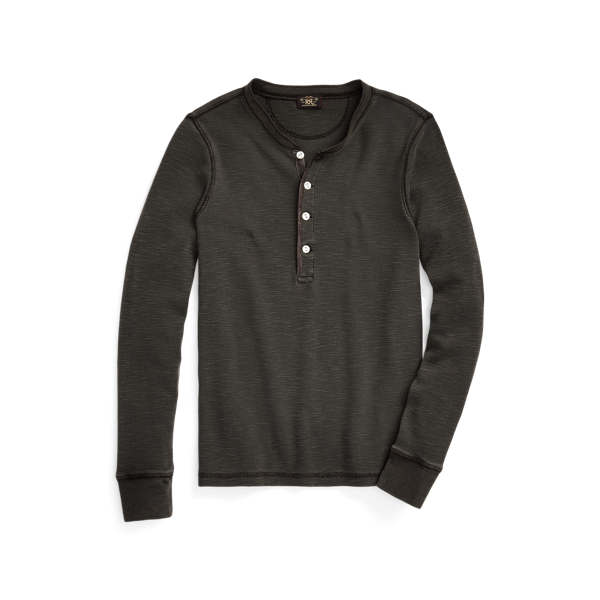 Garment-Dyed Waffle-Knit Henley Shirt