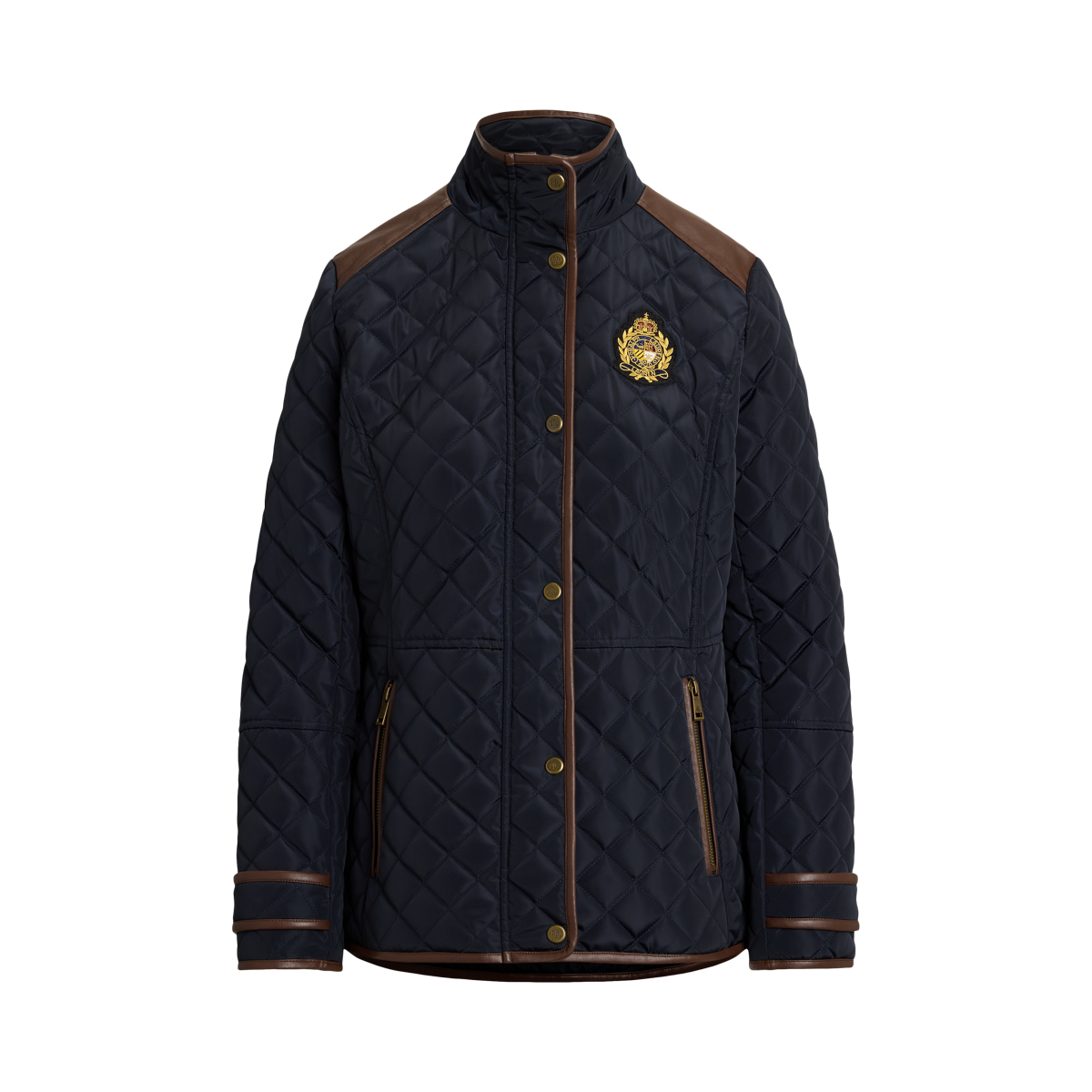 Crest-Patch Quilted Funnelneck Jacket
