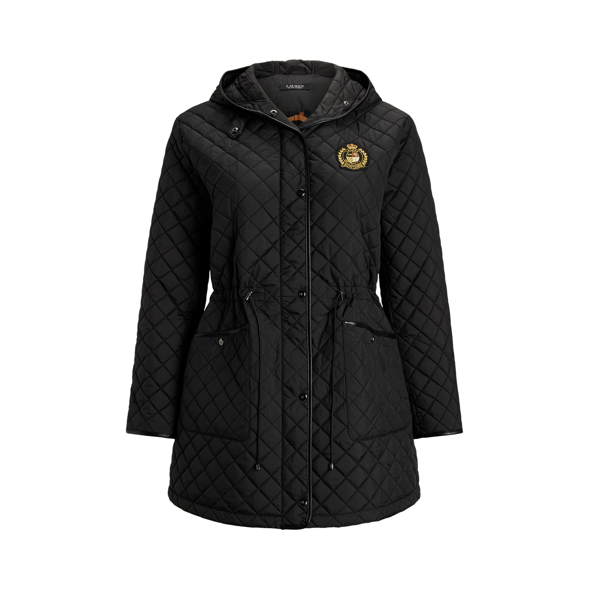 Crest-Patch Diamond-Quilted Hooded Coat