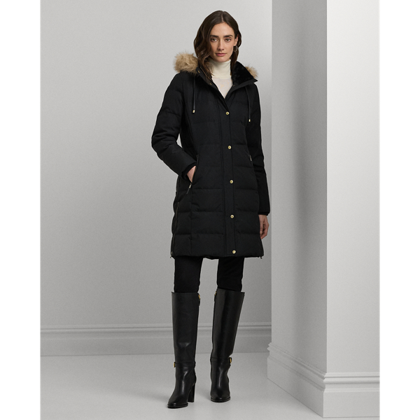 Faux-Fur-Trim Hooded Down Coat