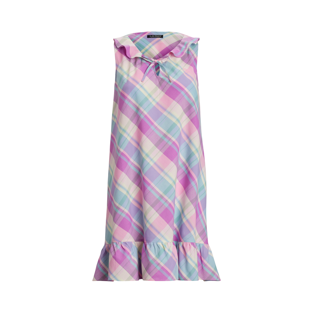 Plaid Ruffle-Trim Poplin Nightgown