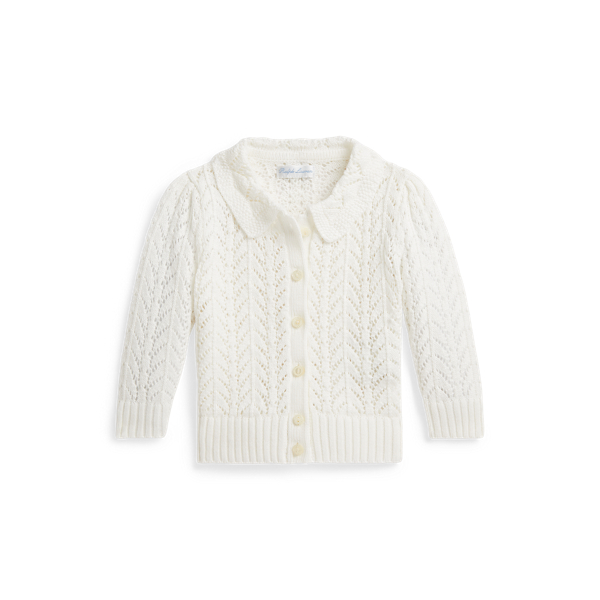 Pointelle-Knit Cotton Collared Cardigan