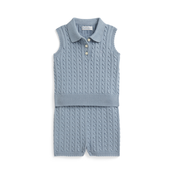 Mini-Cable Cotton Polo Sweater & Short