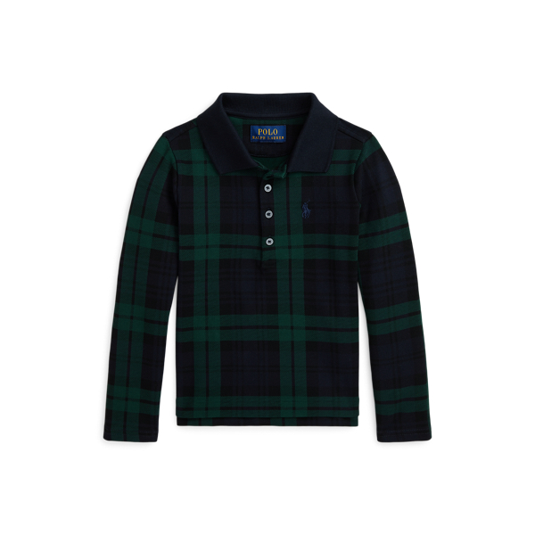 Camisa Polo em malha elástica ao xadrez para raparigas | Ralph Lauren® PT