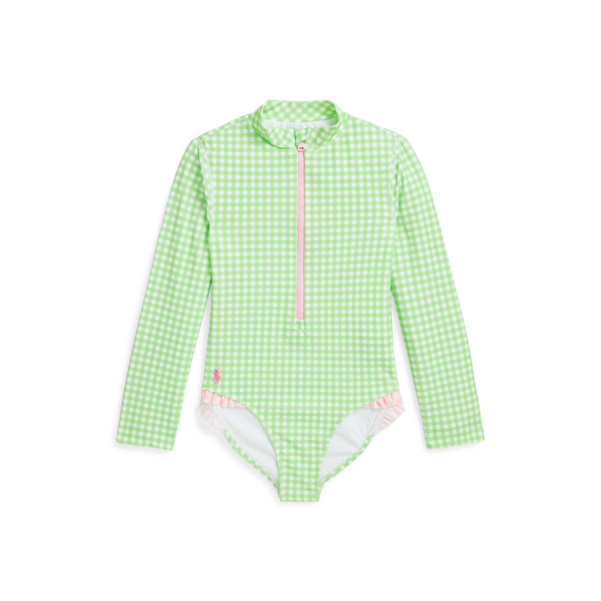 Gingham Ruffled One-Piece Rash Guard