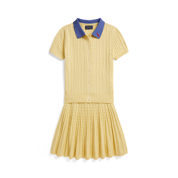 Mini-Cable Cotton Polo Cardigan & Skirt