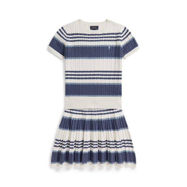 Striped Cable Cotton Sweater & Skirt