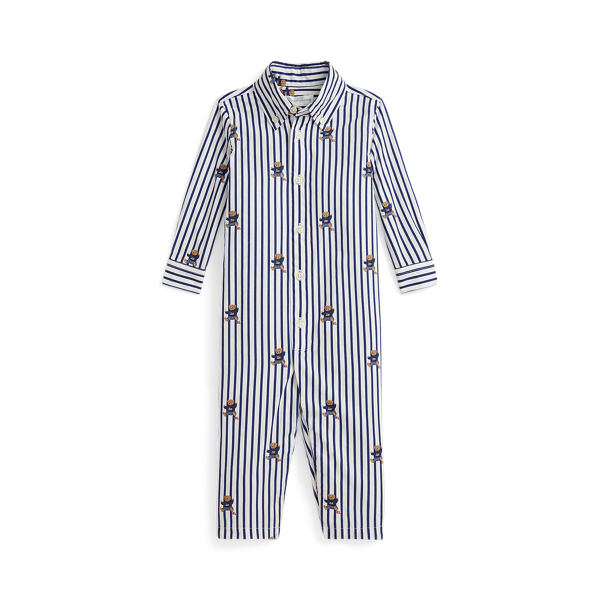 Polo Bear Striped Cotton Poplin Coverall