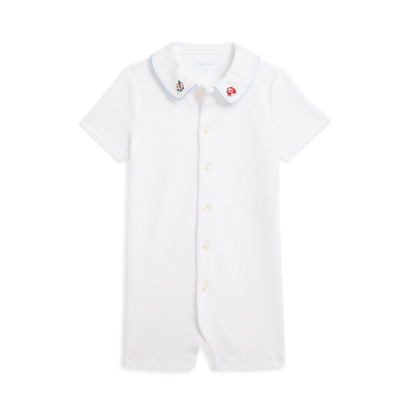 Embroidered-Collar Cotton Shortall