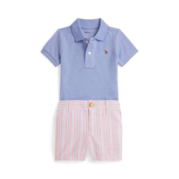 Oxford Mesh Polo Shirt & Striped Short