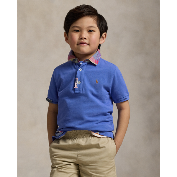 Distressed Cotton Mesh Polo Shirt