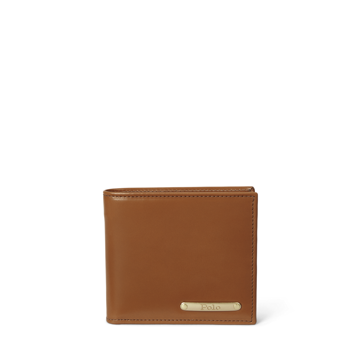 Metal-Plaque Calfskin Billfold Wallet