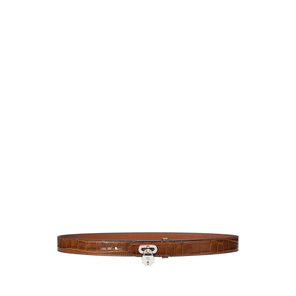 Padlock Embossed Leather Skinny Belt | Ralph Lauren® Australia