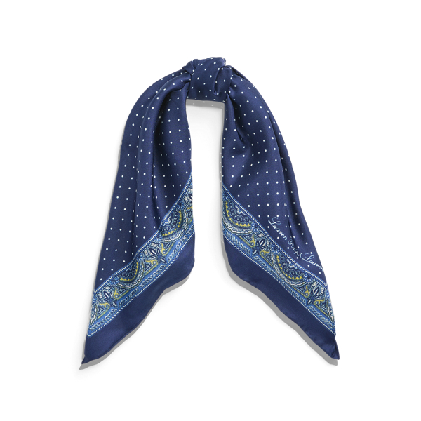 Carré Simone à pois en sergé de soie pour femme | Ralph Lauren® FR