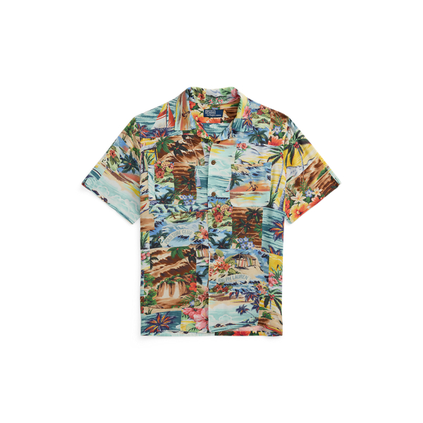 Classic Fit Patchwork-Print Camp Shirt