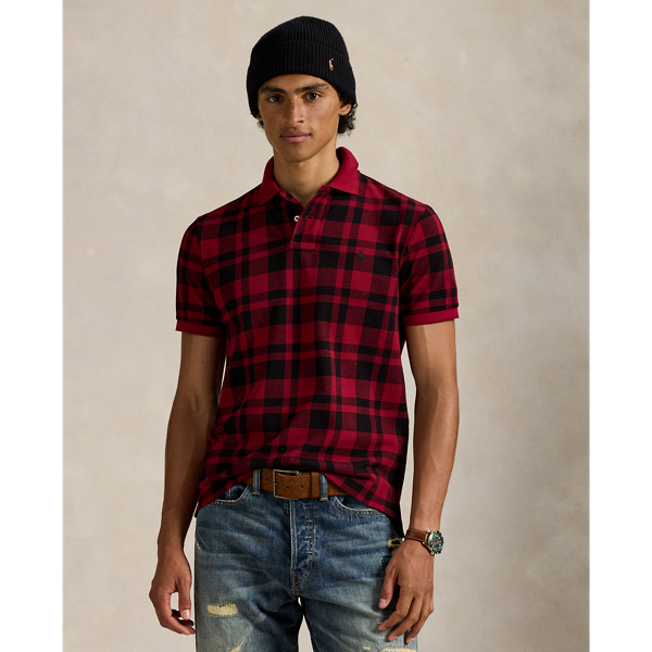 Classic Fit Plaid Mesh Polo Shirt