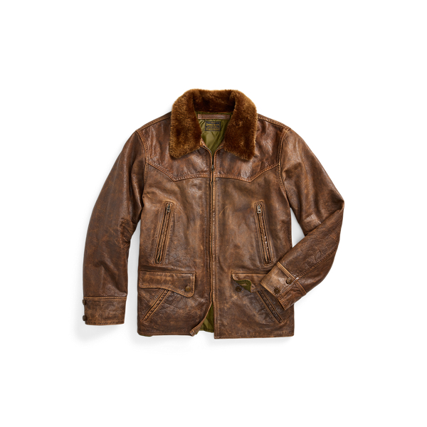 Car coat in pelle con collo in shearling da uomo | Ralph Lauren® IT